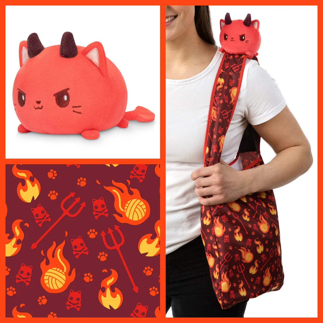 Plushie Tote Bag: Red Devil Cats Tote Bag and Red Devil Cat Plushie ...