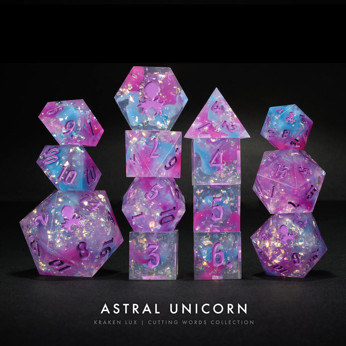Astral Unicorn: Kraken Lux 14pc Sharp Edge Dice – Kraken Dice