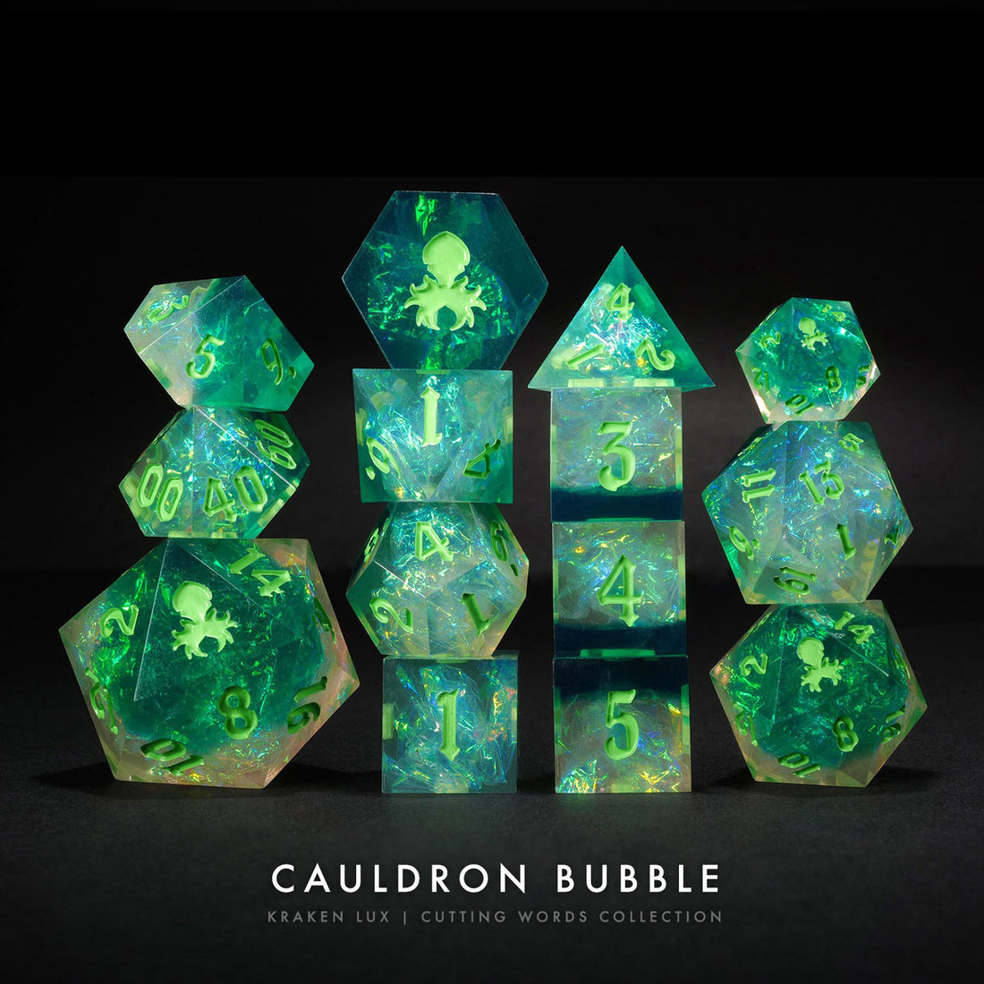 Cauldron Bubble: Kraken Lux 14pc Sharp Edge Dice – Kraken Dice
